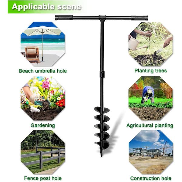 T-Shaped Hand Operated Spiral Post Hole Digger with 4 in. & 6 in. x 38 ...