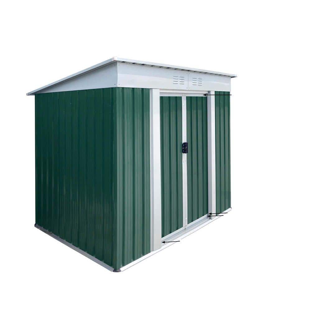 Runesay 6 ft. W x 4 ft. D Green Metal Pent Roof Shed with Sliding Doors ...