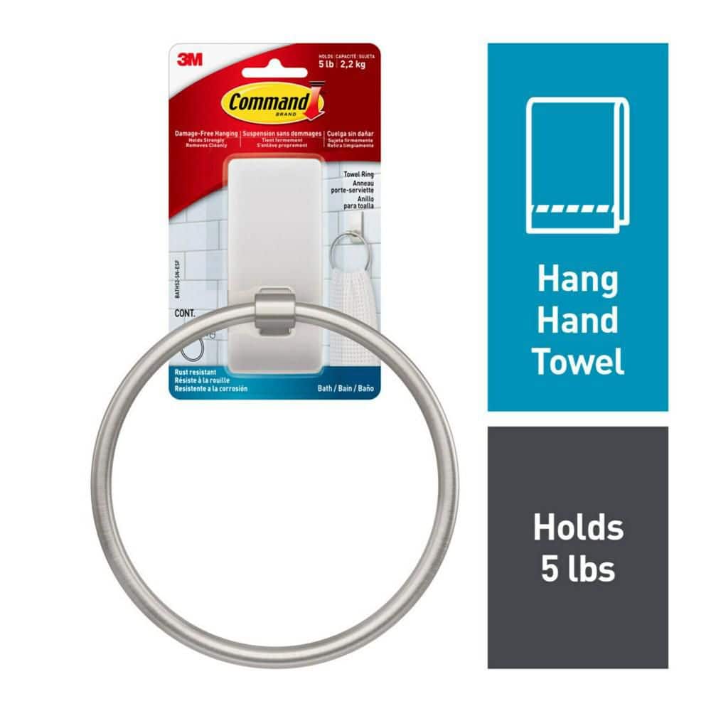 Command Wall Mounted Towel Ring in Satin Nickel 1023032 - The Home Depot