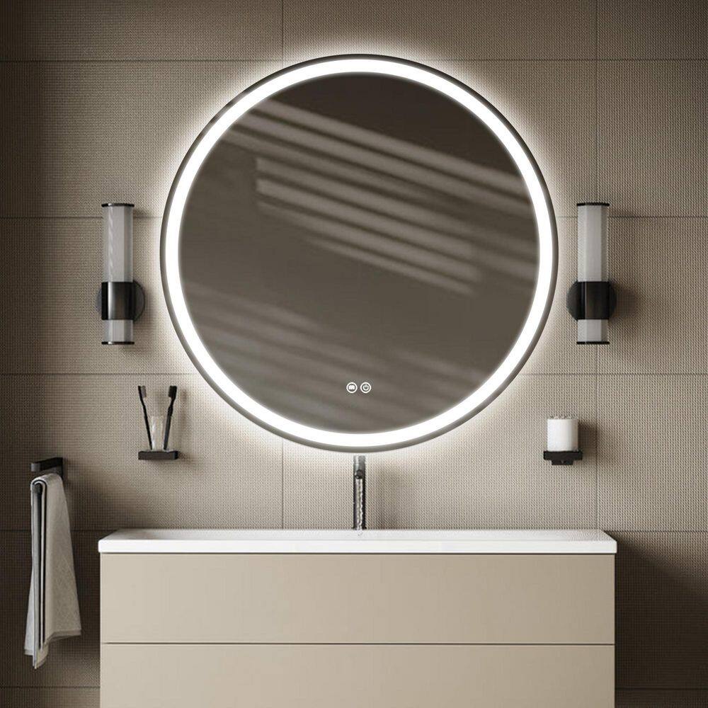 Sxiawe 31 in. W x 31 in. H Round LED Anti-Fog Frameless Wall Mirror ...