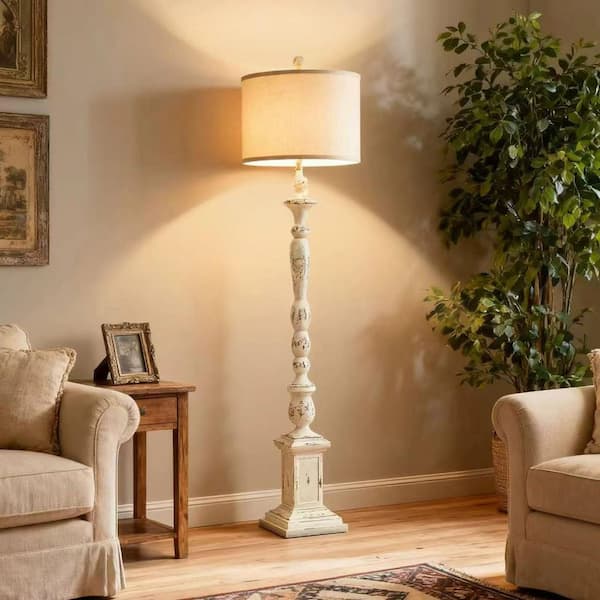 GTCLIGHTING 64.5 in. Vintage Distressed White Standard Floor Lamp ...