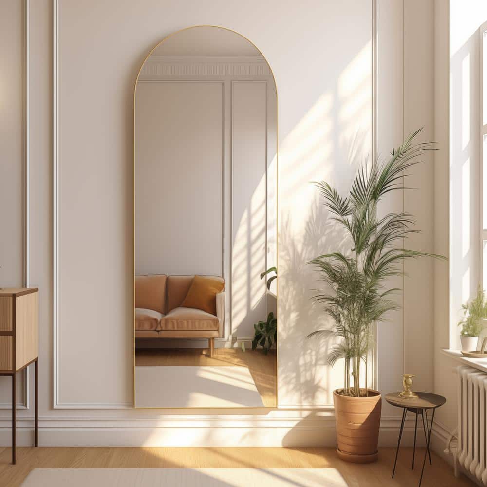 Bafode 21 in. W x 64 in. H Metal Framed Gold Full Length Mounted ...