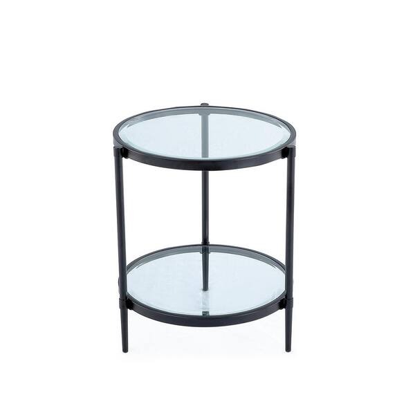Boyel Living 21.65 in. Black Frame Round Glass Top End Table with ...