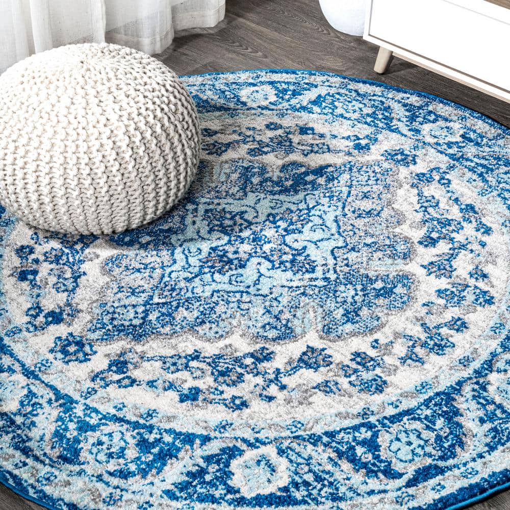 JONATHAN Y Bohemian FLAIR Boho Vintage Medallion Cream/Blue 5' Round ...