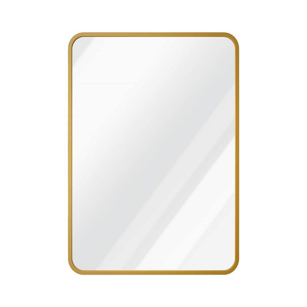 Modern 24 in. W x 36 in. H Rounded Rectangular Metal Framed Gold Mirror ...