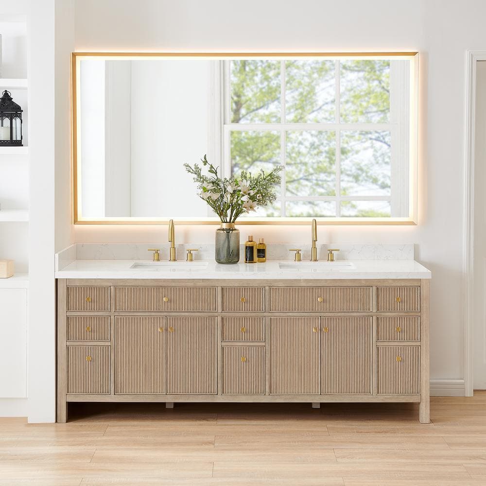 Altair Cerrito 84" Double Sink Freestanding Nature Oak Bath Vanity with ...