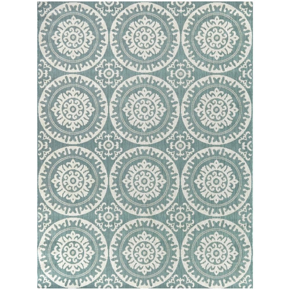 BALTA Theodora Teal 7 ft. 10 in. x 10 ft. Medallion Indoor/Outdoor Area ...