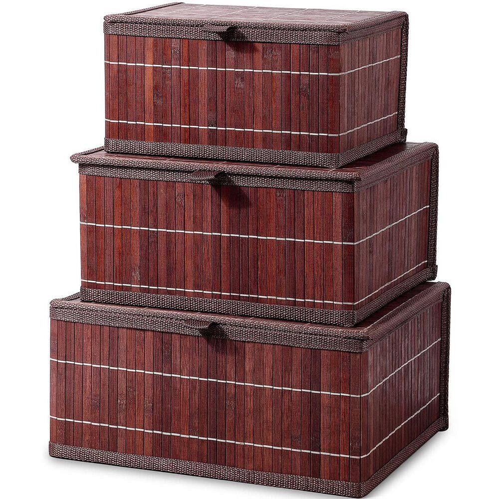 Woven Lidded Baskets, Brown for Home Kitchen Organizer, 10 in. x 13.2 ...