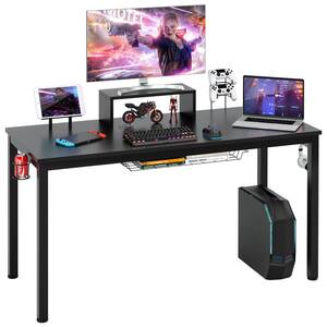 FCH 53 in. L-Shaped Black Wood Right-Angle Computer Desk with 2-Layer ...
