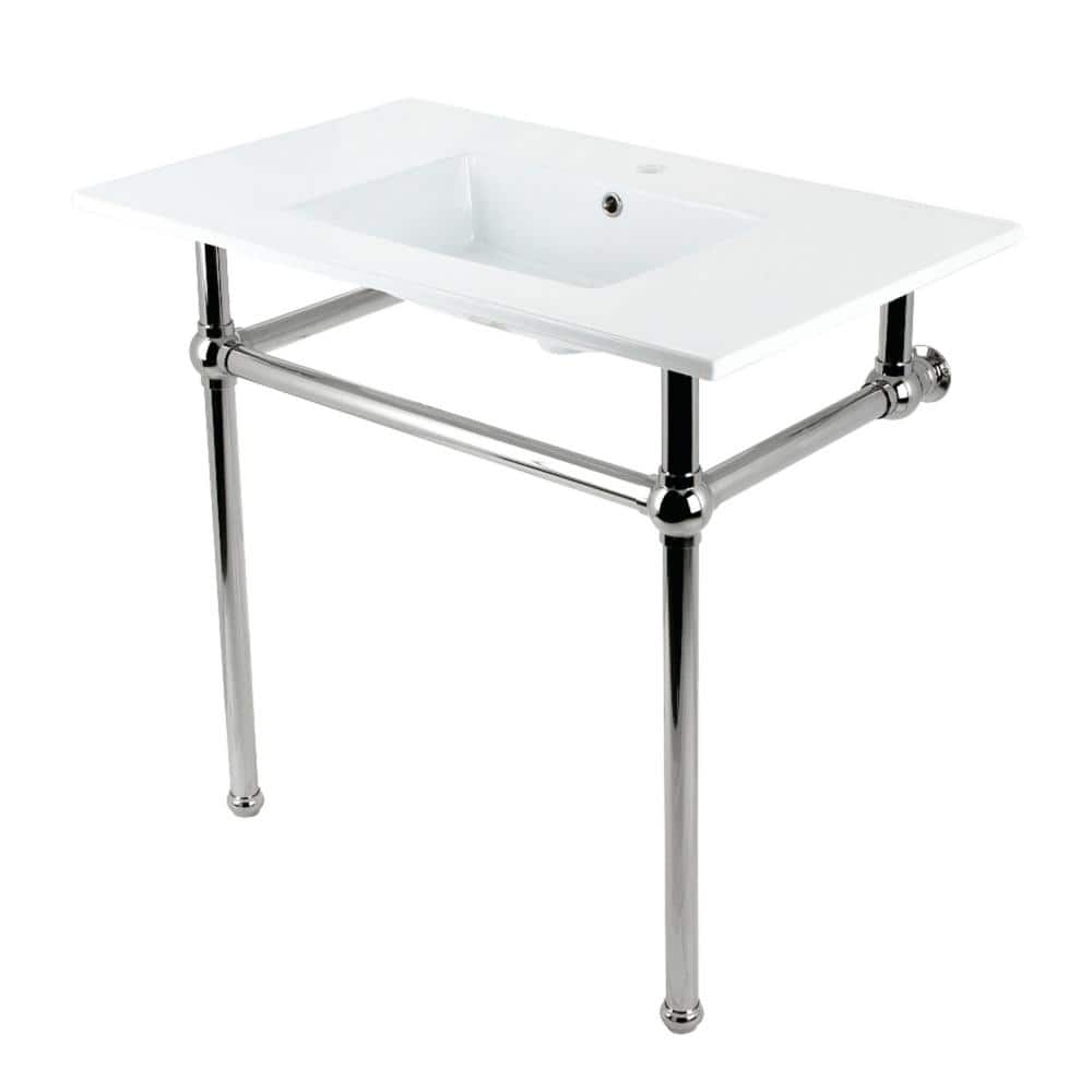 Kingston Brass Fauceture 37 in. Ceramic Console Sink Set with Brass ...