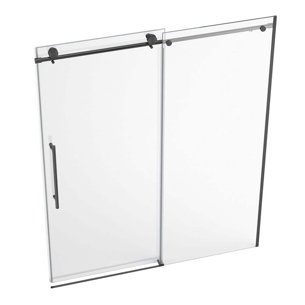 Findepot 56 in. to 60 in. W x 75 in. H Single Sliding Frameless Shower Door in Matte Black with ...