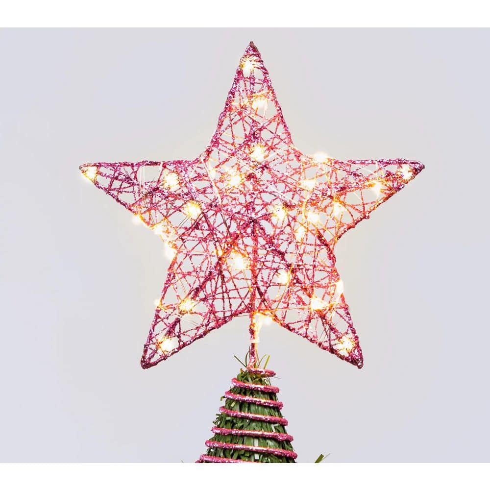 Joyfy 9 in Christmas Tree Toppers, Battery Powered Glitter Pink Star ...