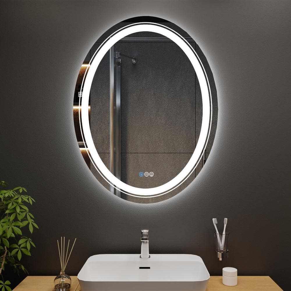 ExBrite 28 in. W x 36 in. H Oval Frameless Anti-Fog Wall Mount Bathroom ...