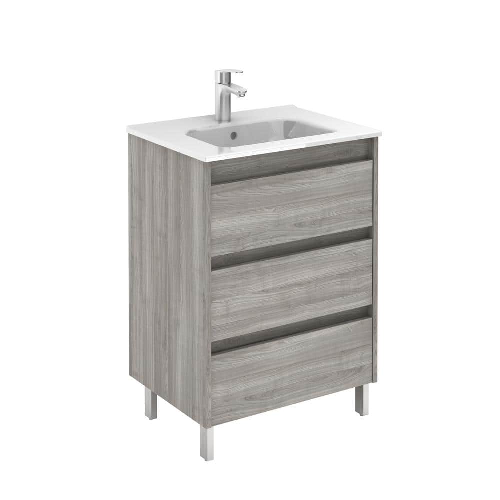 ROYO Sansa 24 in. W x 18 in. D Bath Vanity in Sandy Grey with Ceramic ...