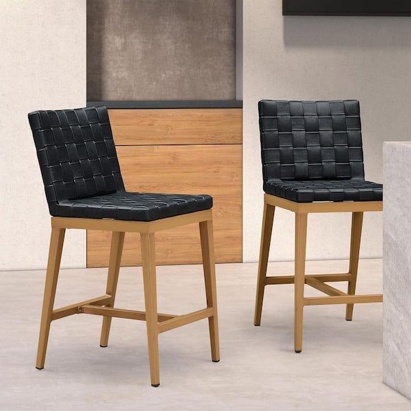 PURPLE LEAF Aluminum Frame Counter Height Outdoor Bar Stools PU Leather ...