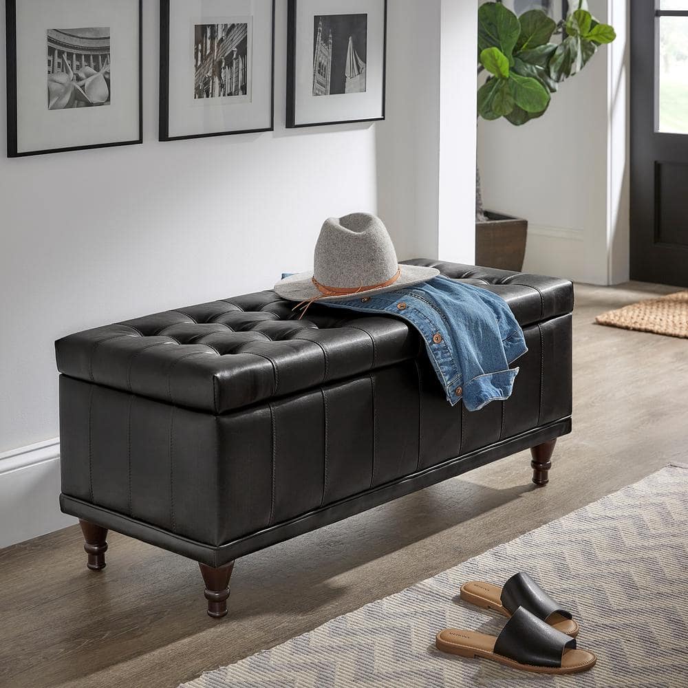 HomeSullivan Brown Tufted Storage Bench (42.25 in. W x 16.93 in. D x 18 ...