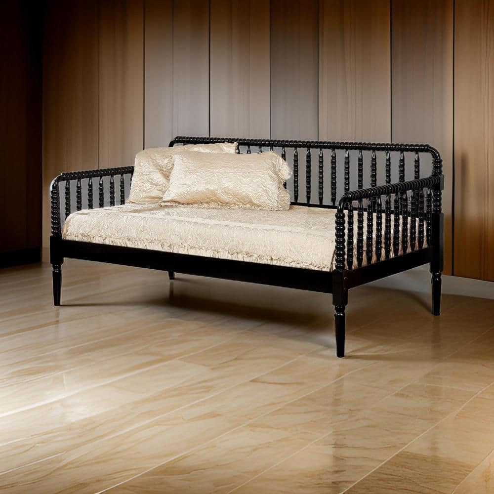 Benjara Black Twin Size Wooden Daybed with Spool Bed Frame and Railing ...