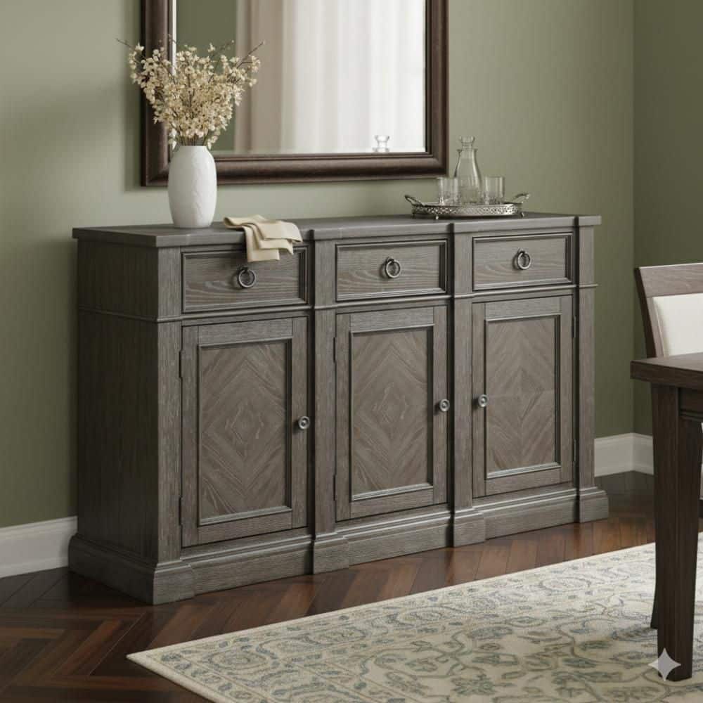 Benjara Brown and Pewter Wood 67 in. Buffet with 3 Cabinets and 3 ...