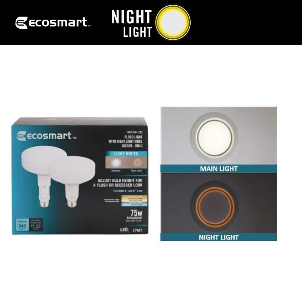 EcoSmart 75-Watt Equivalent BR40 Adjustable White Dimmable Indoor Flood ...