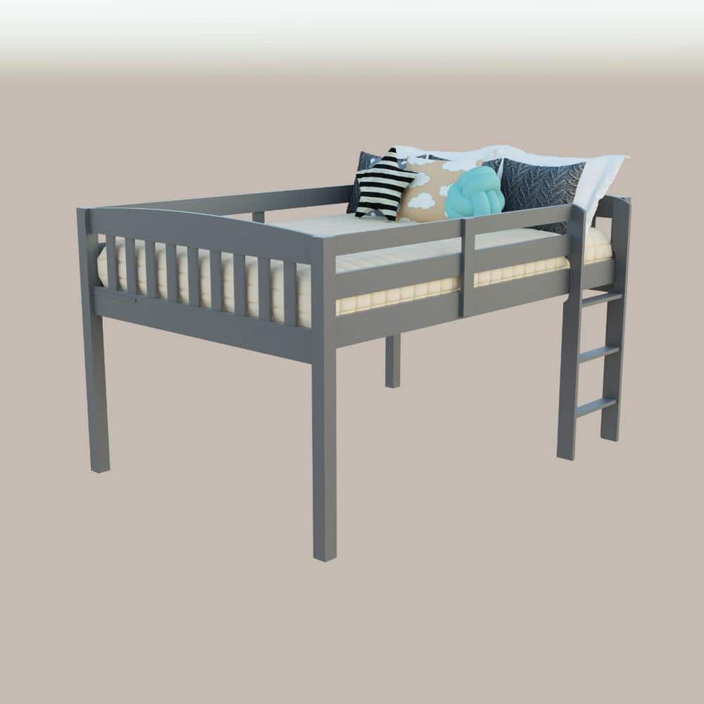 HomeRoots Charlie Gray Full Loft Bed with Guard Rail 47"H x 59"W x 80"D ...