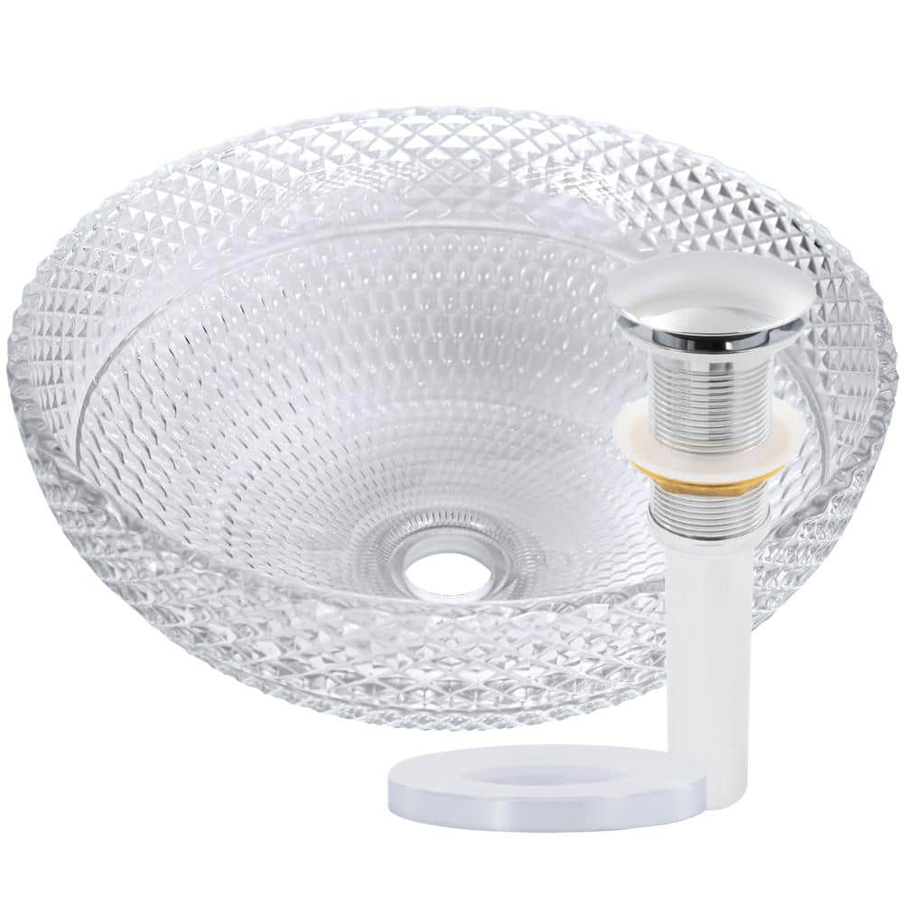 Novatto Cristallo Diamond 16 in. Vessel Bathroom Sink in Clear Crystal ...