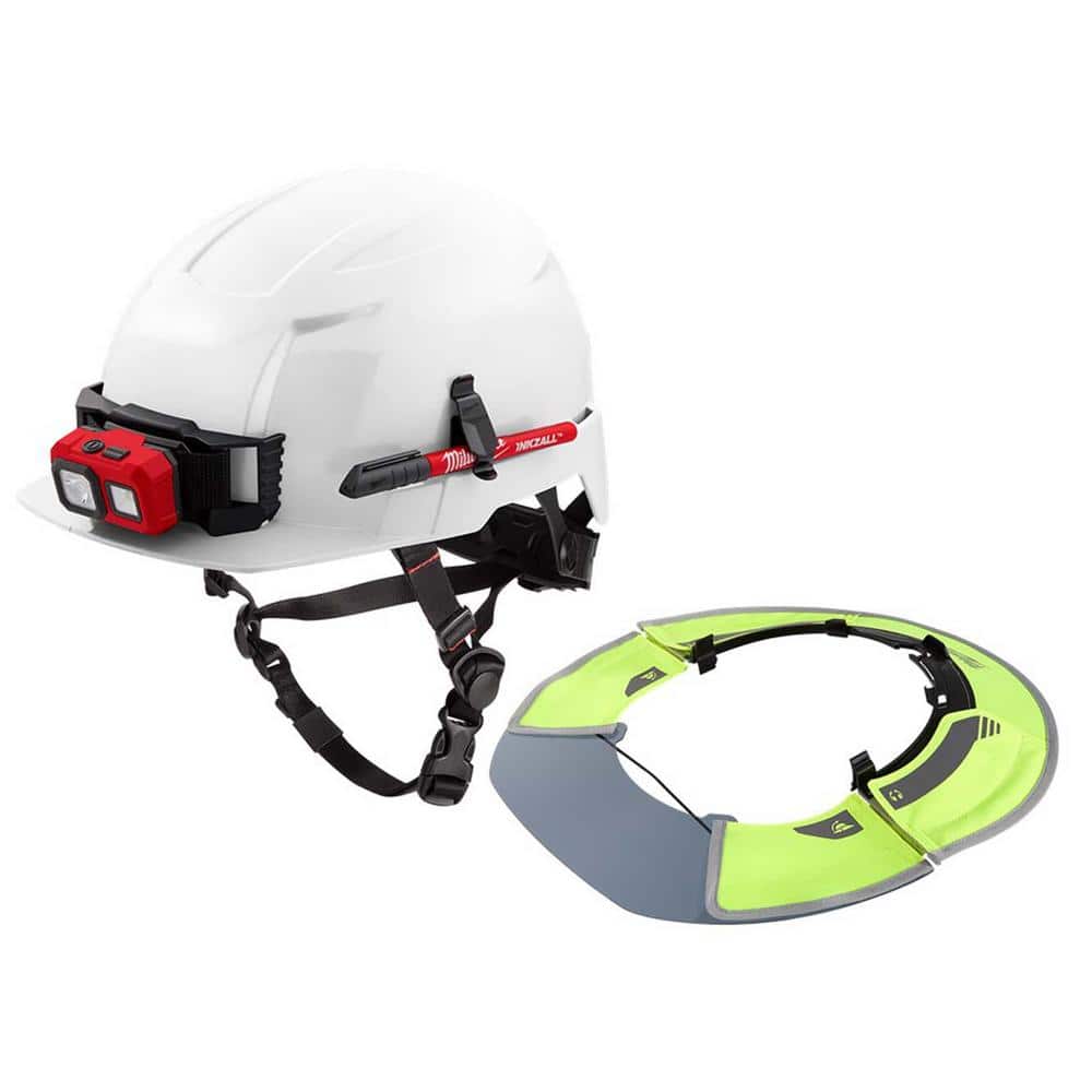 Milwaukee BOLT White Type 2 Class E Front Brim NonVented Safety Helmet W/BOLT Tinted Brim High ...