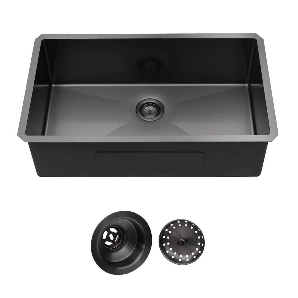 Logmey 33 in. Undermount Single Bowl 16 Gauge Gunmetal Black Stainless ...