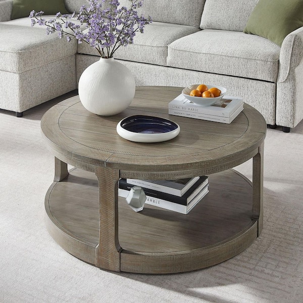 Noble House Corentine 40 in. Light Brown Round Shape Wood Top Coffee ...