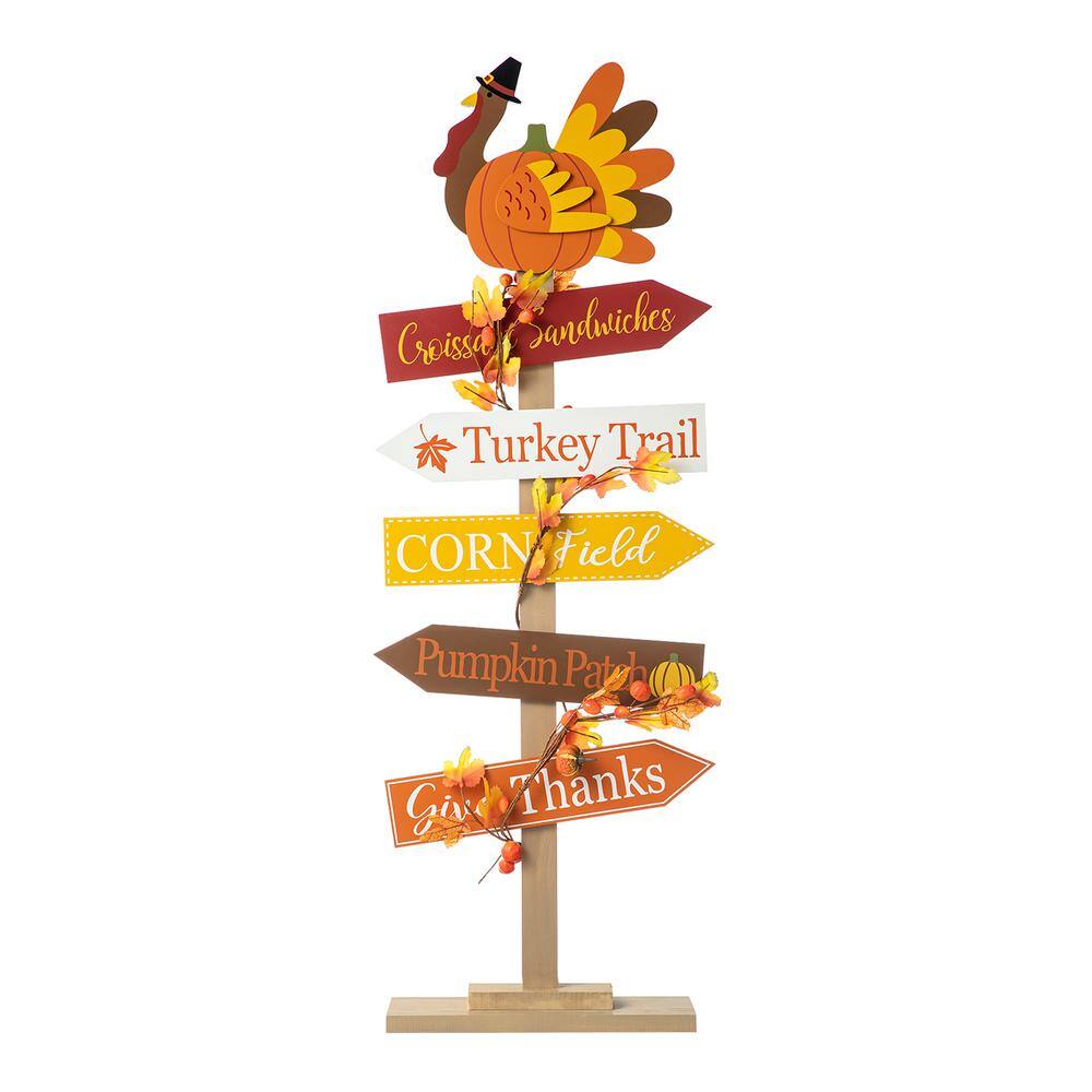 Glitzhome 42.75 in. H Thanksgiving Wooden Turkey Word Sign Porch Decor ...
