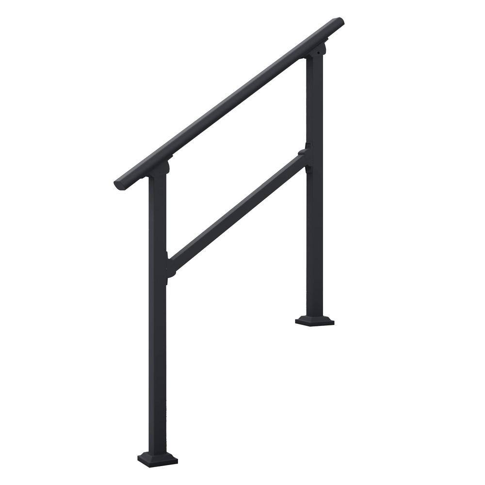 Angel Sar 4 ft. Black Iron 4 Step Handrail, Stair Railing Kit for Porch ...