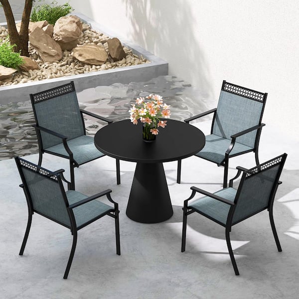 Gymax Patio Dining Chairs Outdoor Chairs with High Back and Armrests in Blue Set of 4 GYM12913