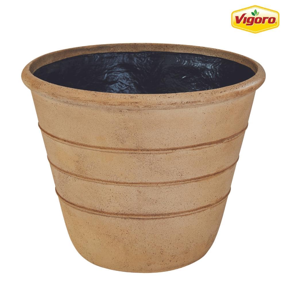 Vigoro 18 in. Sorrento Large Washed Sand Cast Stone Pot (18 in. D x 14. ...