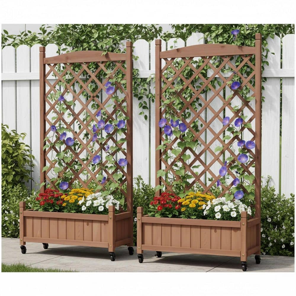 42.3 in. Raised Garden Bed with Trellies 2 Pack, Outdoor Wood Planter ...
