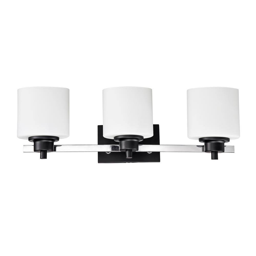 Edvivi 24 in. 3-Light Black and Chrome Finish Vanity Light with Etched ...