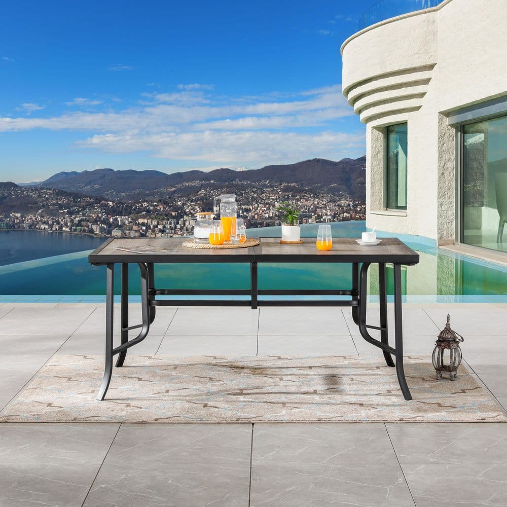 TOP SPACE 63 in. Metal Rectangular Outdoor Foldable Dining Table with ...
