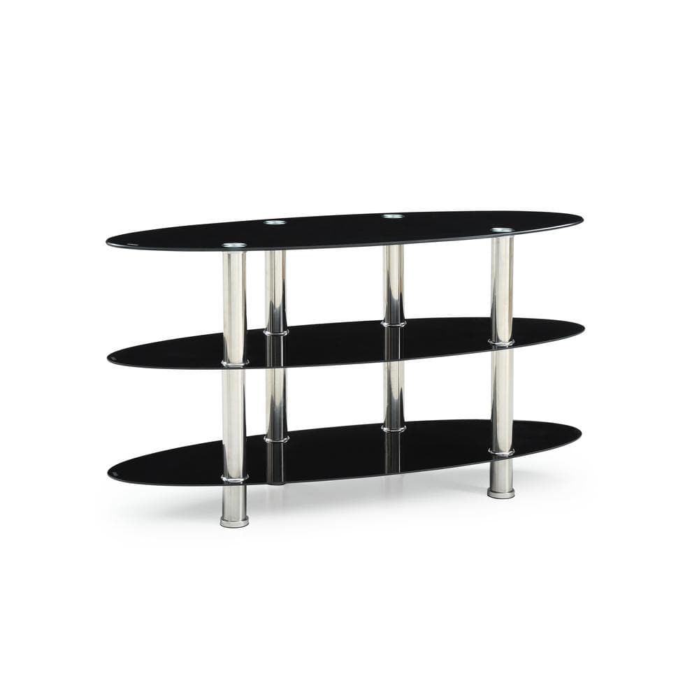 HODEDAH 43 in. Black Glass TV Stand Fits TVs Up to 55 in. with Built-In ...