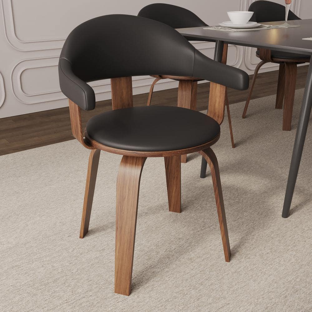 Leisuremod Dining Chair with Leather Round Seat and Solid Wood Legs ...
