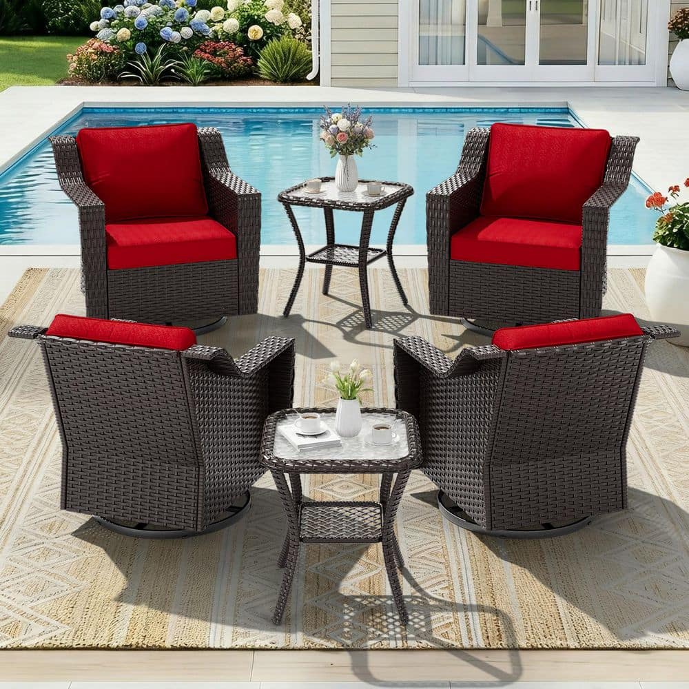 PremDwell 6-Piece Brown Wicker Outdoor Rocking Chair Patio Swivel Chair ...