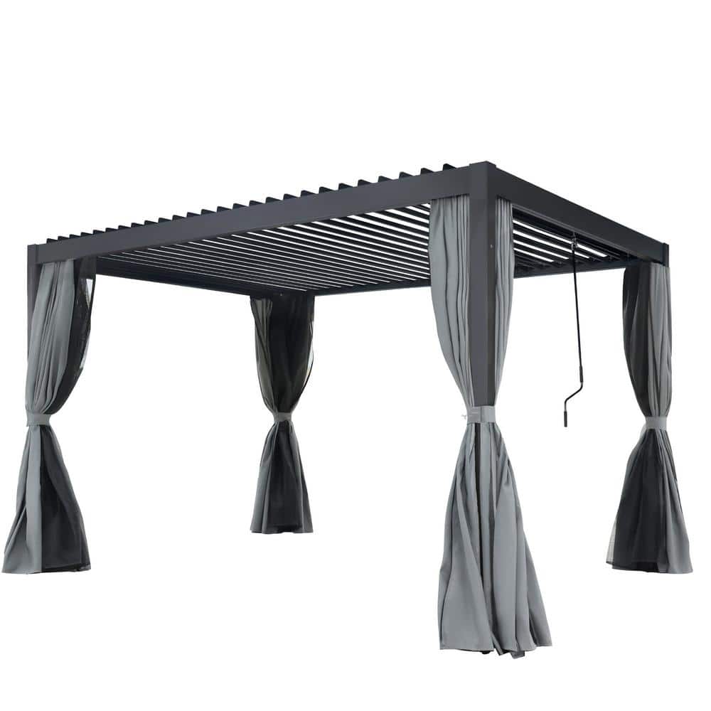 NOBLEMOOD 10 ft. x 13 ft. Gray Pergola with Adjustable Roof, Outdoor ...