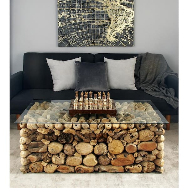 Litton Lane 46 in. Brown Medium Rectangle Wood Handmade Stacked Collage ...
