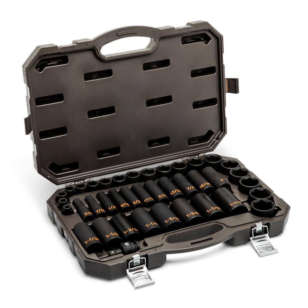 GEARWRENCH 1/2 in. Drive 6-Point SAE Hi-Viz Standard and Deep Impact Socket Set (39-Piece ...