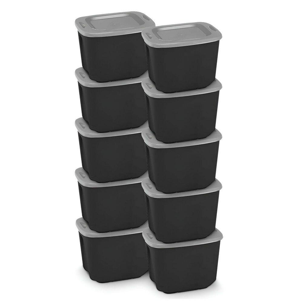 HOMZ 10 gal. Durable Molded Plastic Storage Bin with Lid in Black and ...
