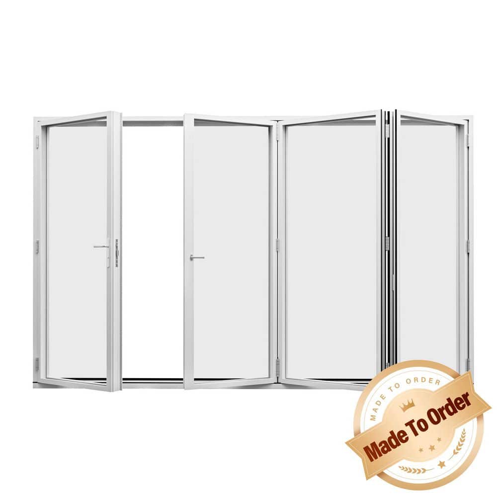 ARK DESIGN 168 in. x 80 in. Right Swing/Outswing Double Tempered Glass White Aluminum Folding ...