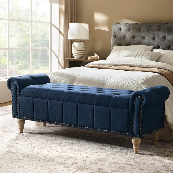 JAYDEN CREATION Joan Navy Traditional Upholstered Button Turfed Storage ...