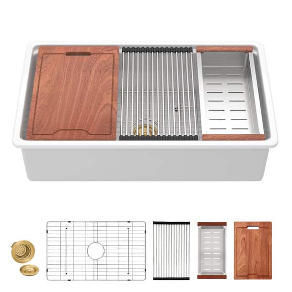 Fulorni 33 in. Durable White Undermount Ceramic Kitchen Sink ...