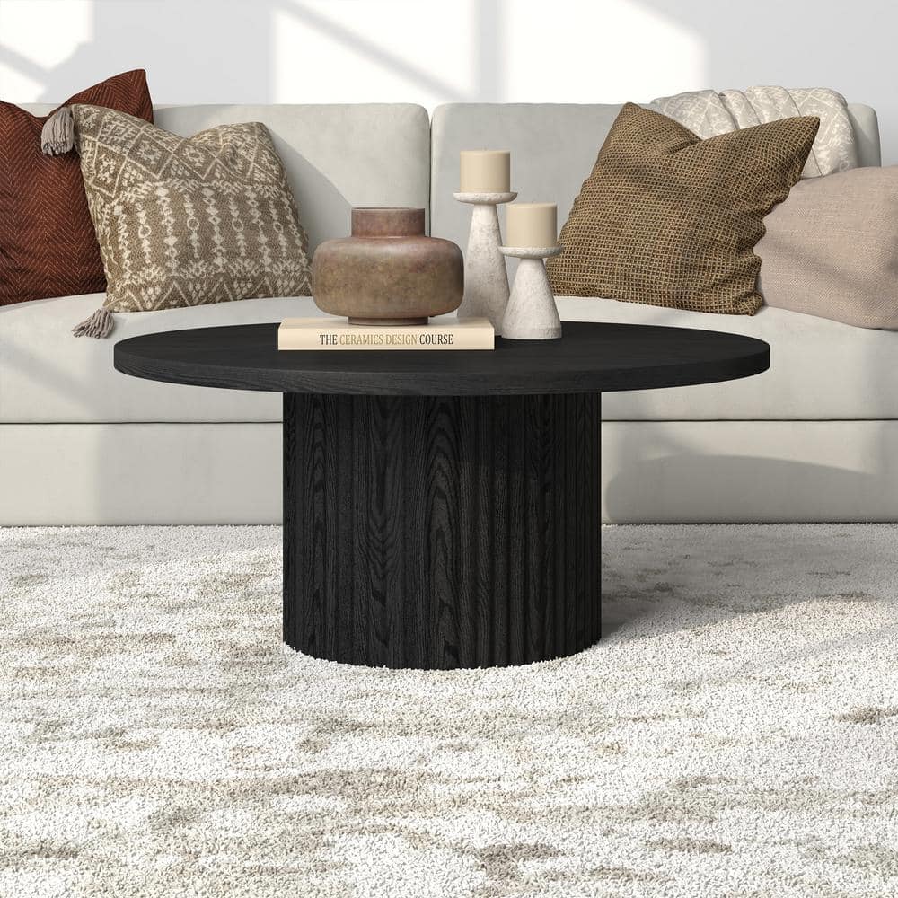 Meyer&Cross Rollan 32 in. Black Grain Round MDF Top Coffee Table CT2277 ...