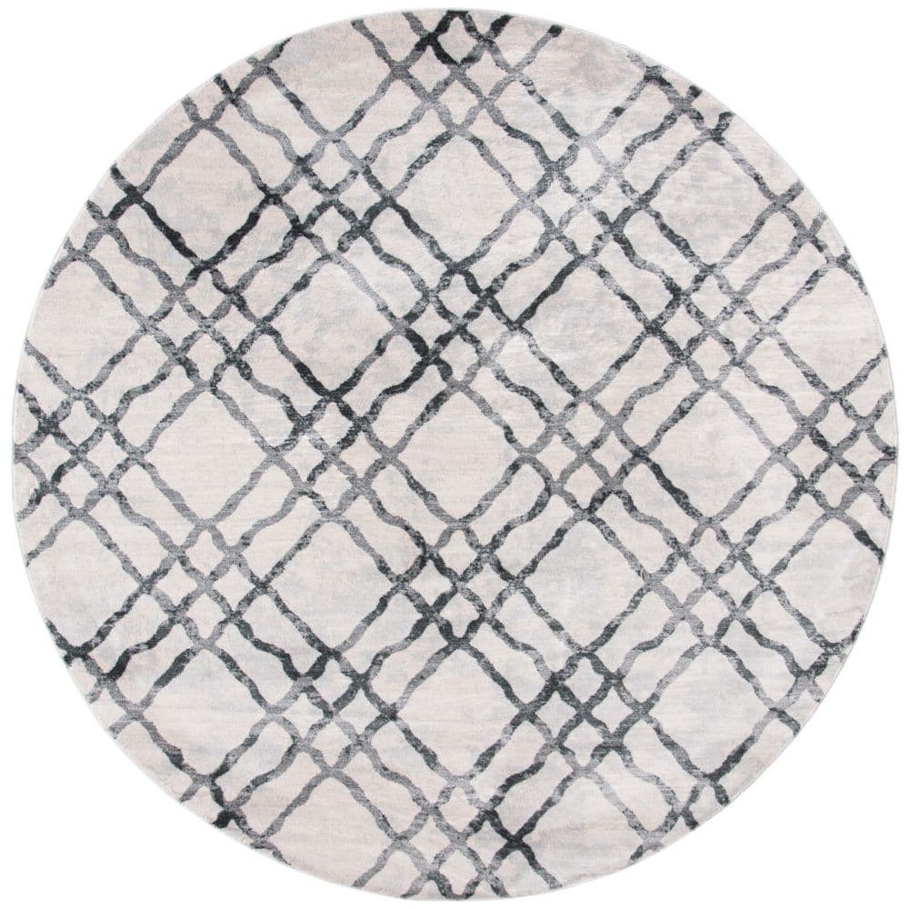 SAFAVIEH Isabella Ivory/Gray 7 ft. x 7 ft. Distressed Diamonds Round ...