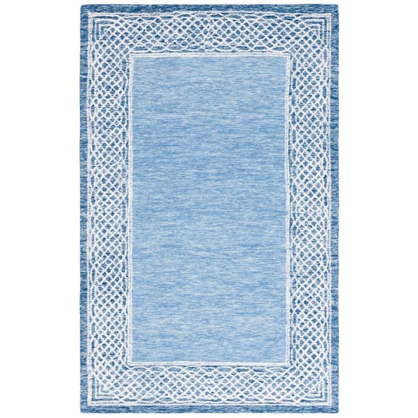 SAFAVIEH Ebony 6 ft. x 9 ft. Blue/Ivory Trellis Border Area Rug EBN275M ...