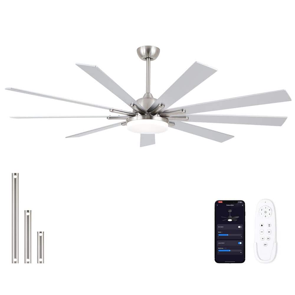 Sevenine Coastal 72 in. Smart Indoor Brushed Nickel Large Ceiling Fan ...