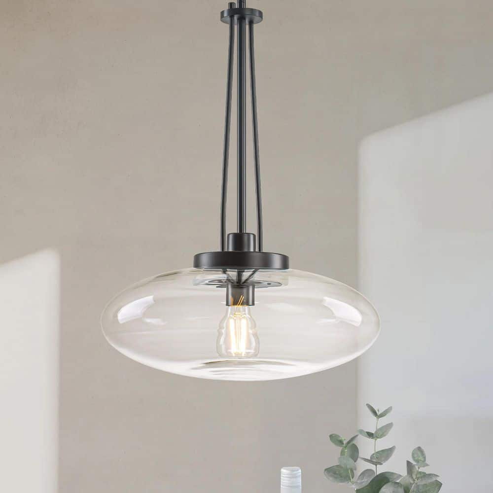 Rennnsan Lunaris 15 in. 1-Light Matte Black Modern Oval Pendant Light ...
